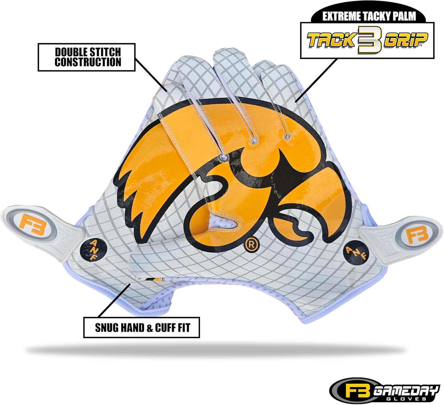 University Of Iowa Hawkeye Football Receiver Gloves - White - Scale ...